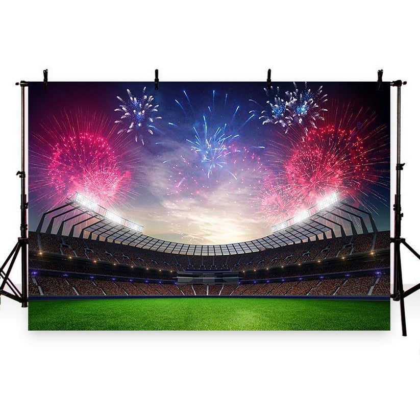 Buy Stadium With Fireworks Backdrop Football Field Background Online ...