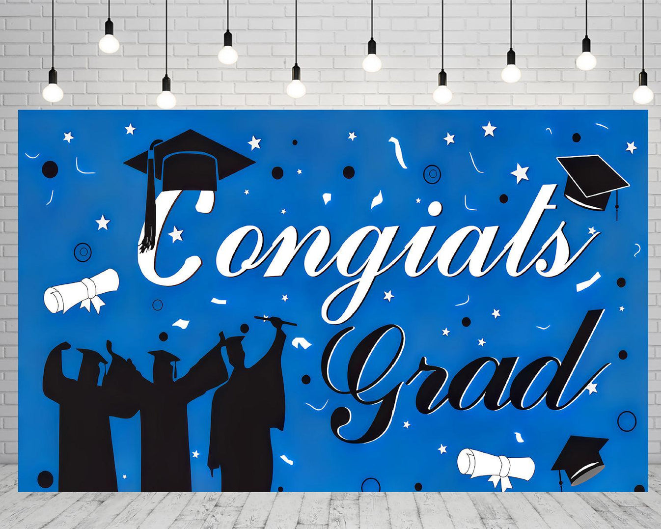 Blue Graduation Party Backdrop Blue Background Curtain Congratulations ...