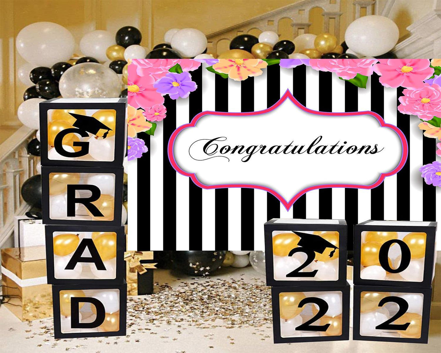 Black and White Stripe Graduation Celebration Backdrop for Photography ...